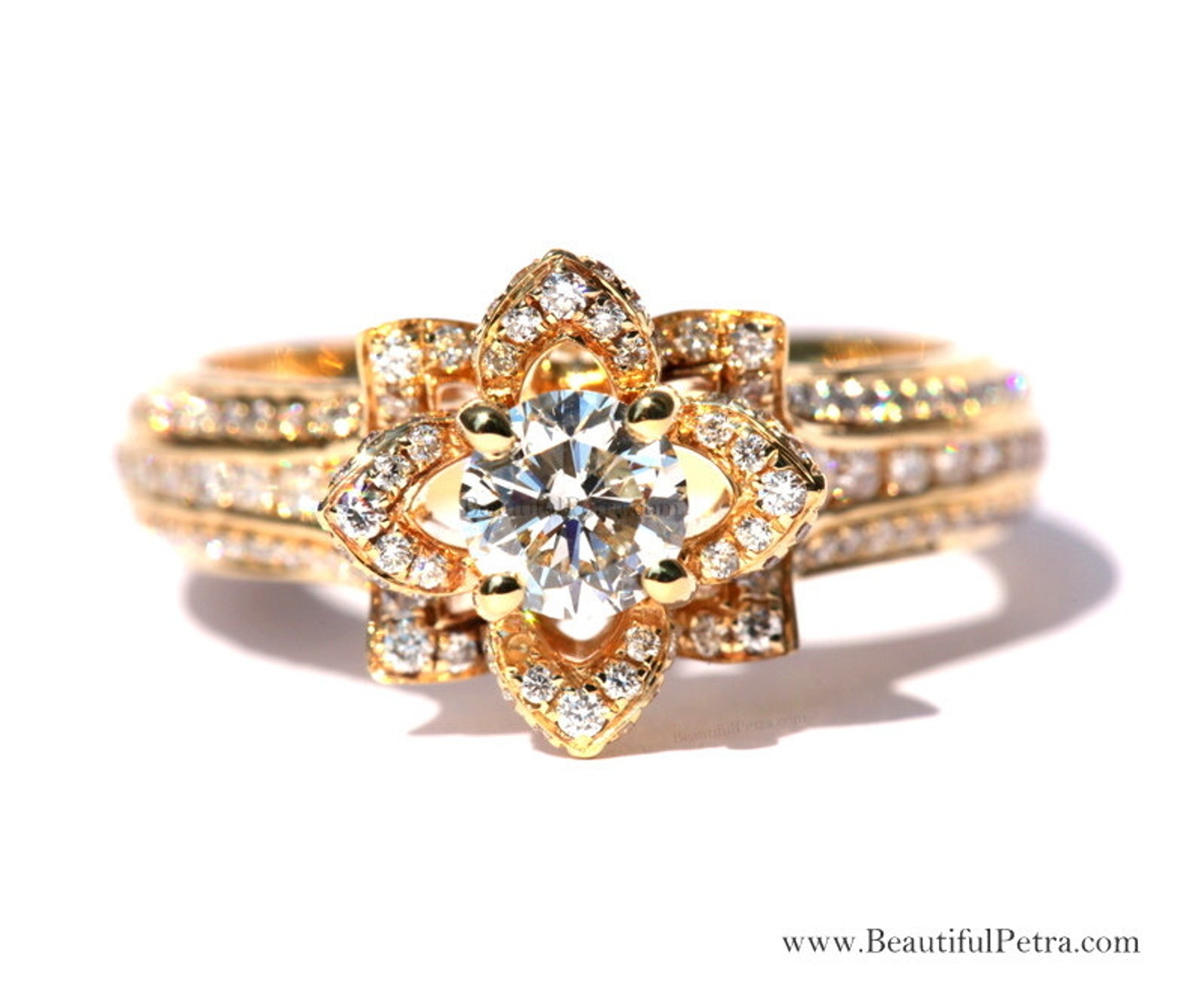 UNIQUE Flower Rose Diamond Engagement or Right Hand Ring - 1.5 Carat ...