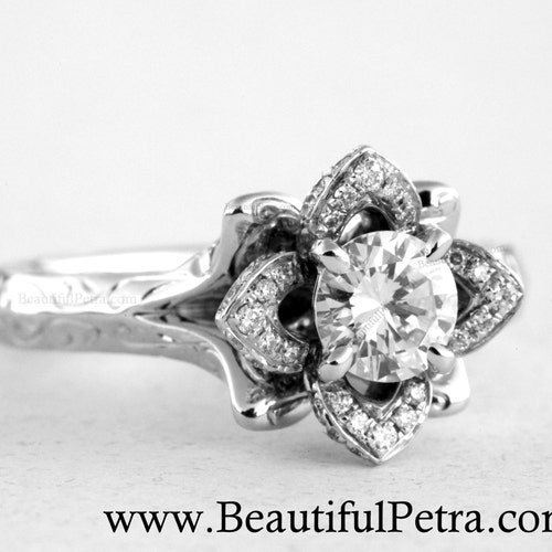 UNIQUE Flower Rose Diamond Engagement Ring Blooming 2 Rows - Etsy