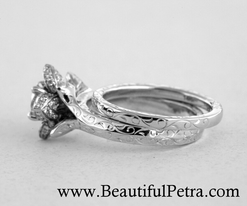 Engraved UNIQUE Flower Rose Lotus Blooming Diamond Engagement or Right ...