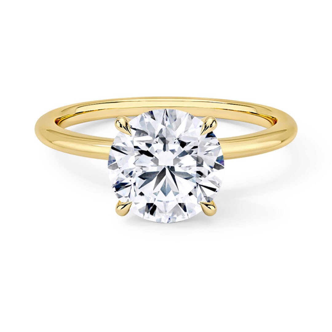 Classic Plain Band Round Lab Grown Diamond Engagement Ring- Solitaire ...