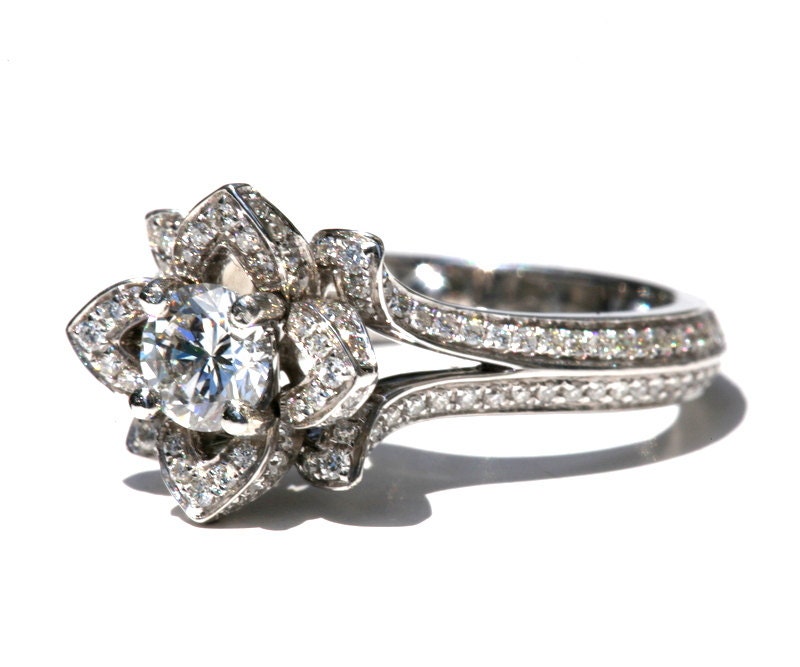 UNIQUE Flower Rose Diamond Engagement Ring Blooming 2 Rows - Etsy