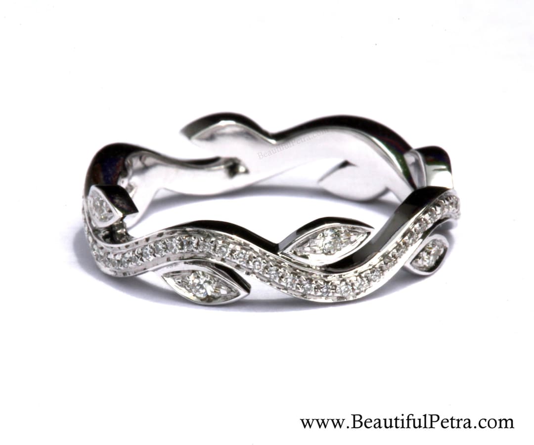 Leaf Eternity WEDDING BAND With Milgrain - Flower - Diamond - Vine ...