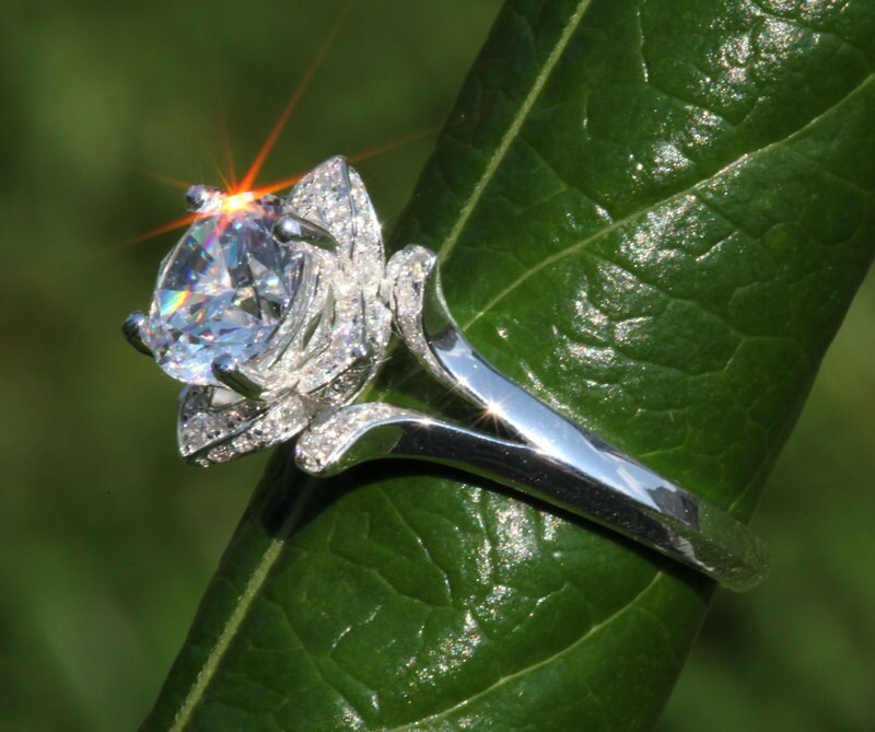CERTIFIED - UNIQUE Flower Rose Diamond Engagement or Right Hand Ring ...
