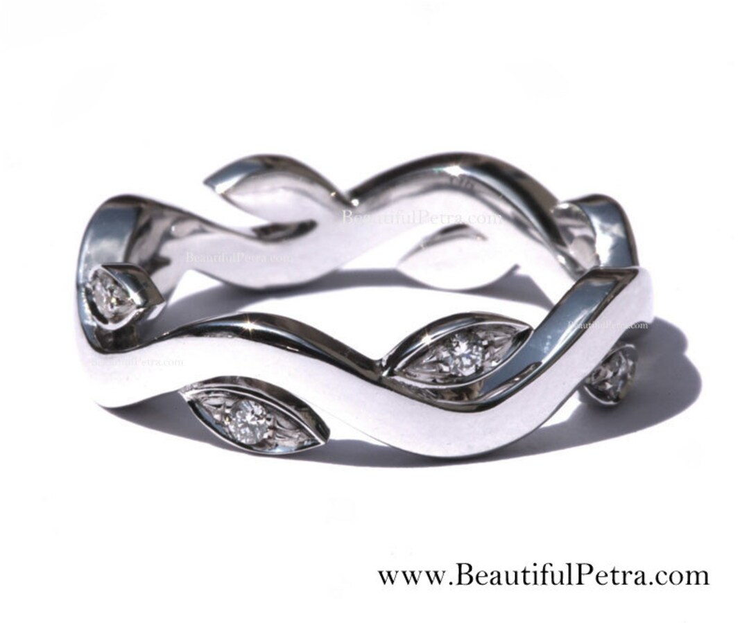 Leaf Eternity WEDDING BAND No Milgrain - Flower - Diamond - Vine ...