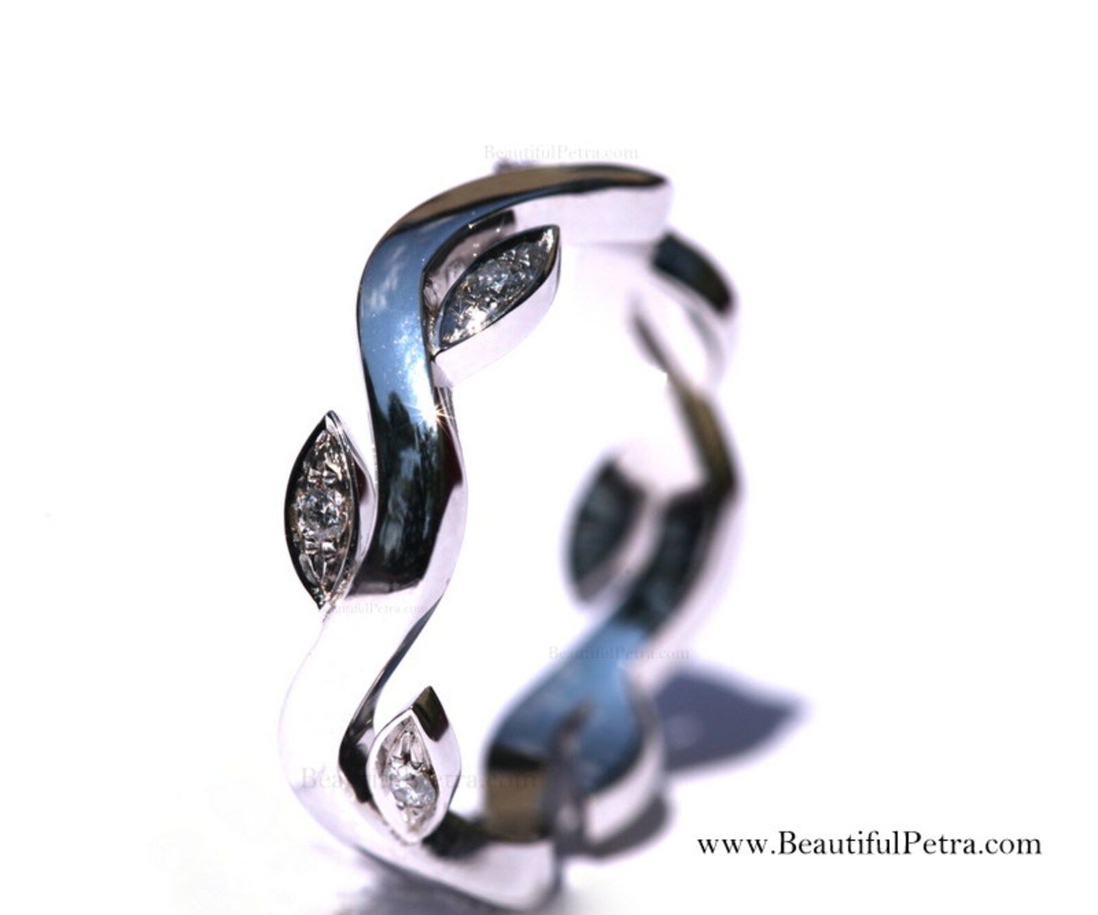 Leaf Eternity WEDDING BAND No Milgrain - Flower - Diamond - Vine ...