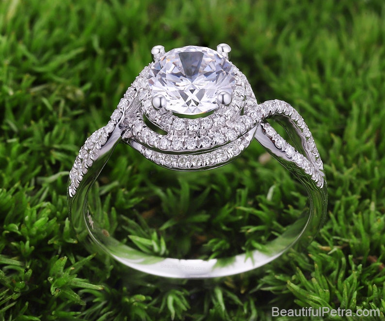 Multi Halo Twisted Shank Diamond Engagement Ring 14K White | Etsy