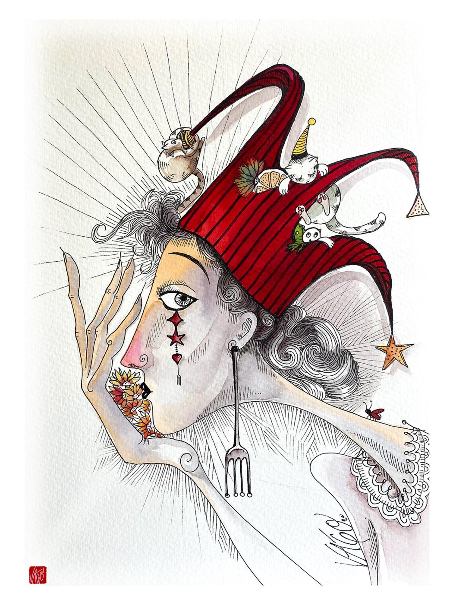 Handmade Surrealist Jester Digital Art Print, High-resolution ...