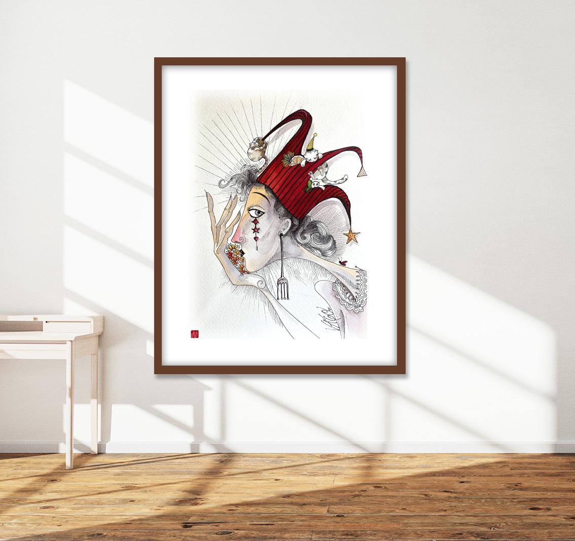 Handmade Surrealist Jester Digital Art Print, High-resolution ...