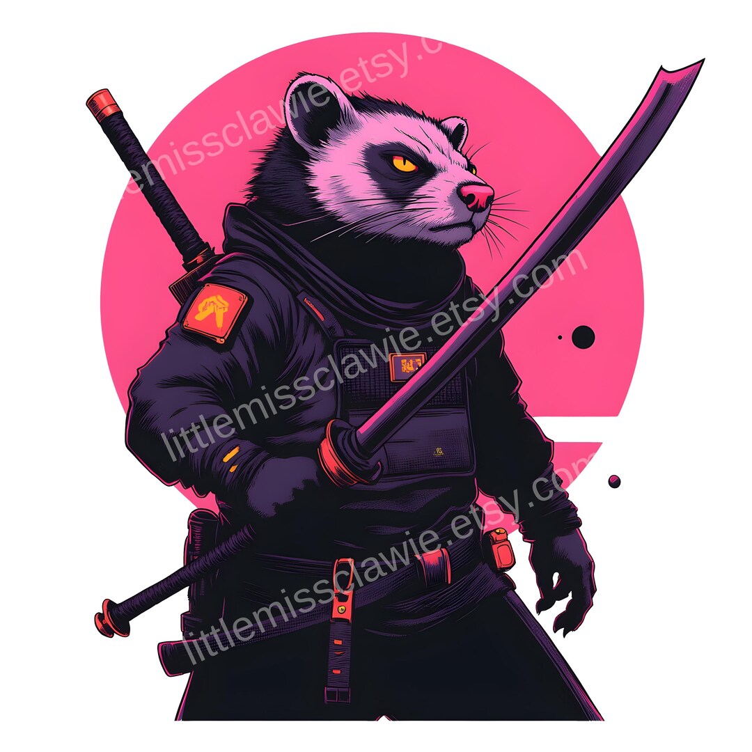 Cyberpunk Badger Samurai Illustration - Futuristic Cyborg Art for Logo ...