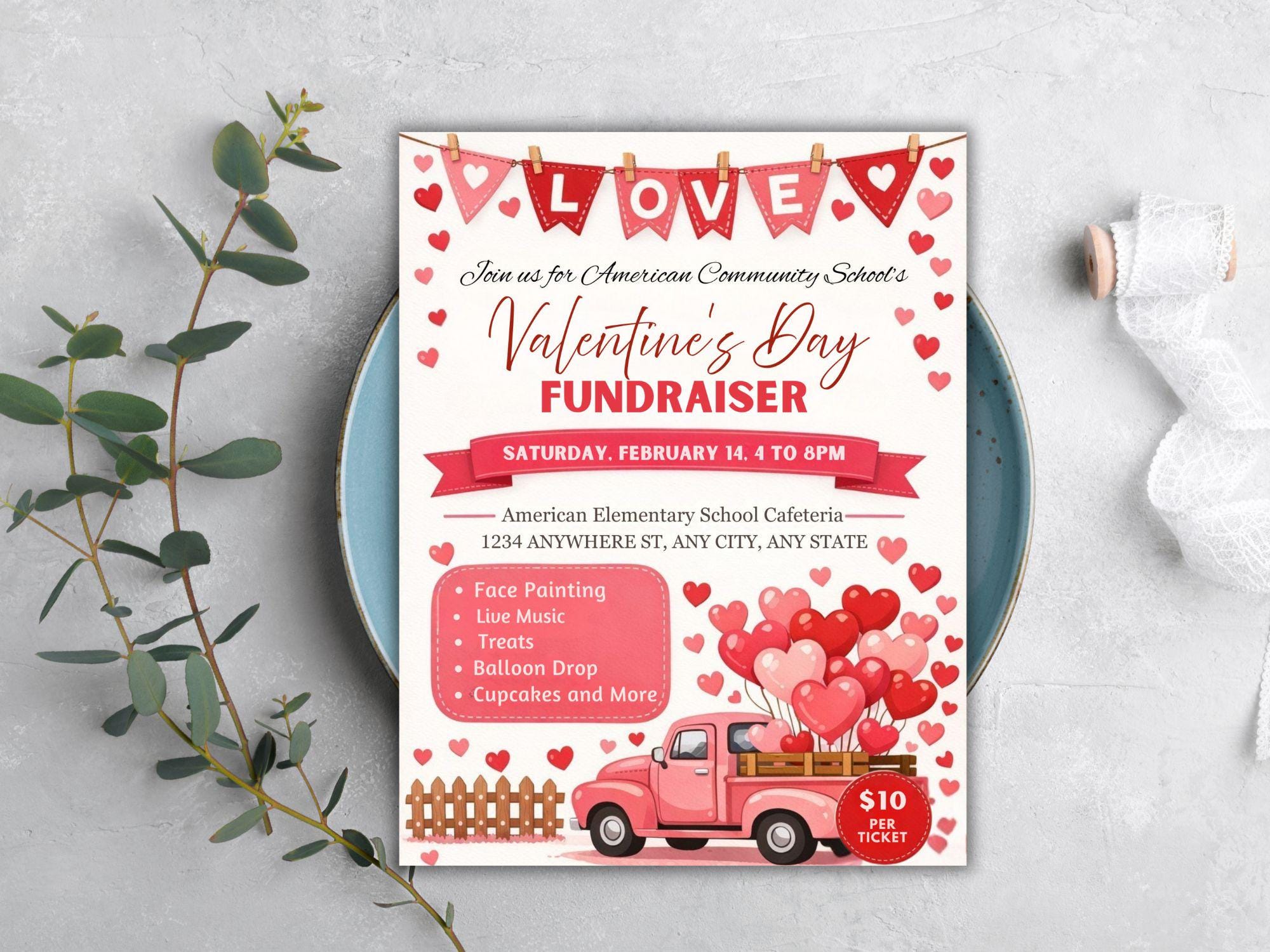 Editable Valentine's Day Fundraiser Flyer: School Event Template ...