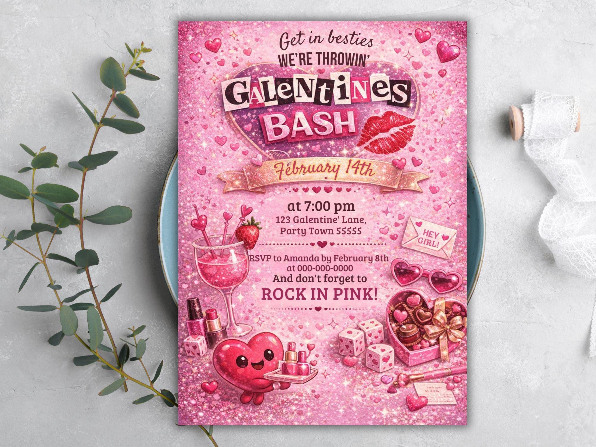 Editable Burn Book Galentine's Day Invite, Pink Girls Party Invitation ...