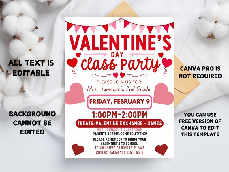 Editable Valentines Class Party Invite, School Charity Church ...