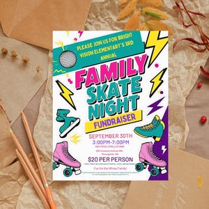 Editable Family Skate Night Flyer: Roller Skating Fundraiser (instant ...