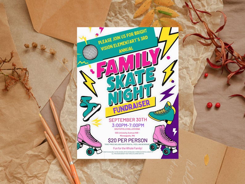 Editable Family Skate Night Flyer: Roller Skating Fundraiser (instant ...