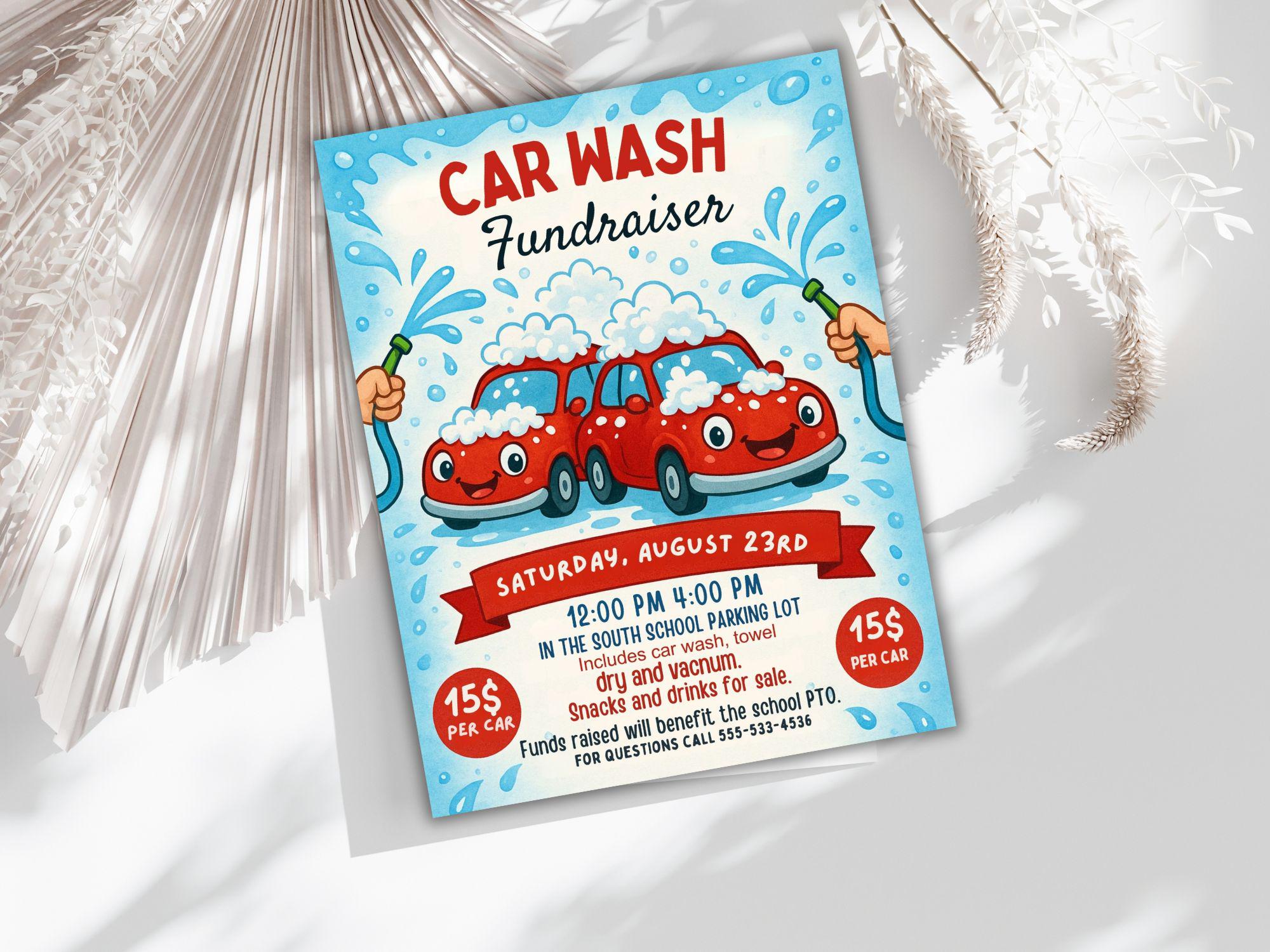 Car Wash Fundraiser Flyer Template: School PTO PTA Event (digital ...
