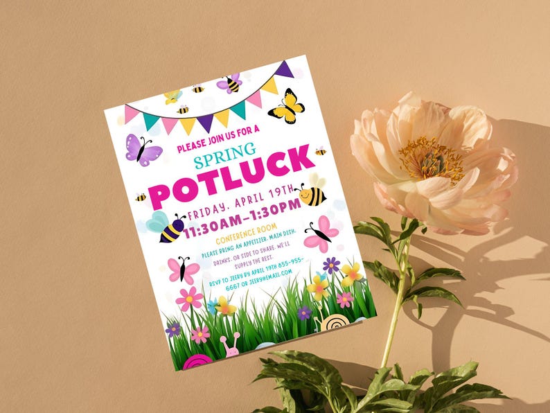 Spring Potluck Invitation Template: Editable Floral Design (digital ...