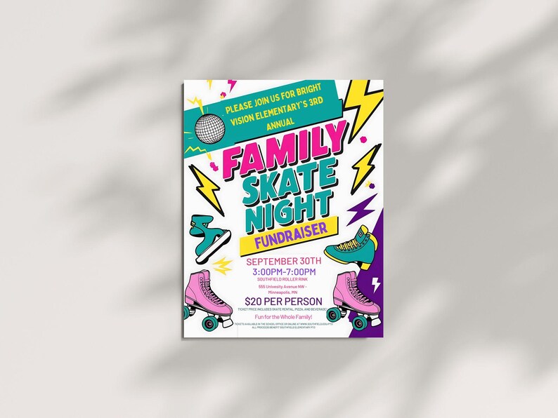 Editable Family Skate Night Flyer: Roller Skating Fundraiser (instant ...