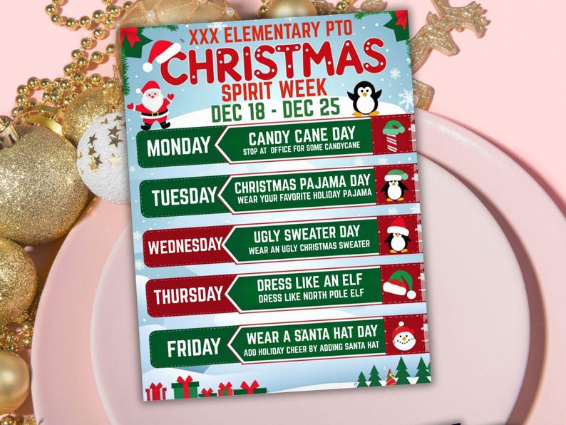 Christmas Spirit Week Flyer: School PTO Events (editable Canva Template ...