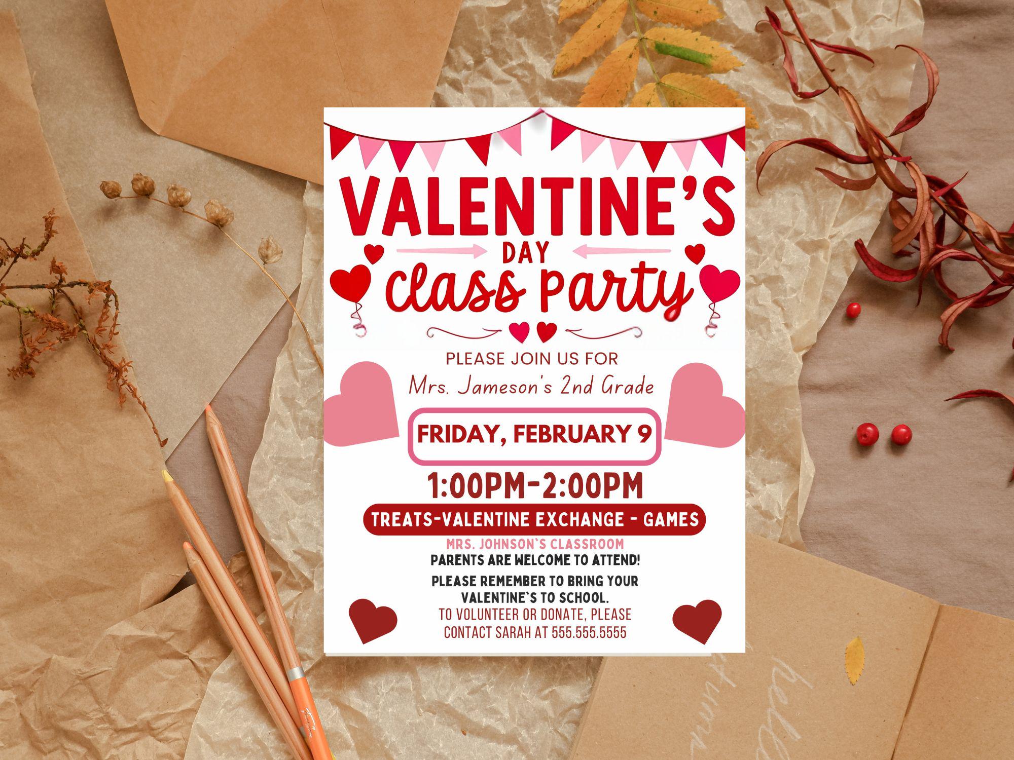 Editable Valentines Class Party Invite, School Charity Church ...