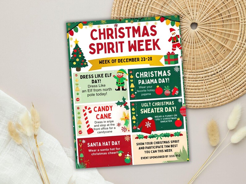 Editable Christmas Spirit Week Itinerary: School Holiday Planner (CANVA ...