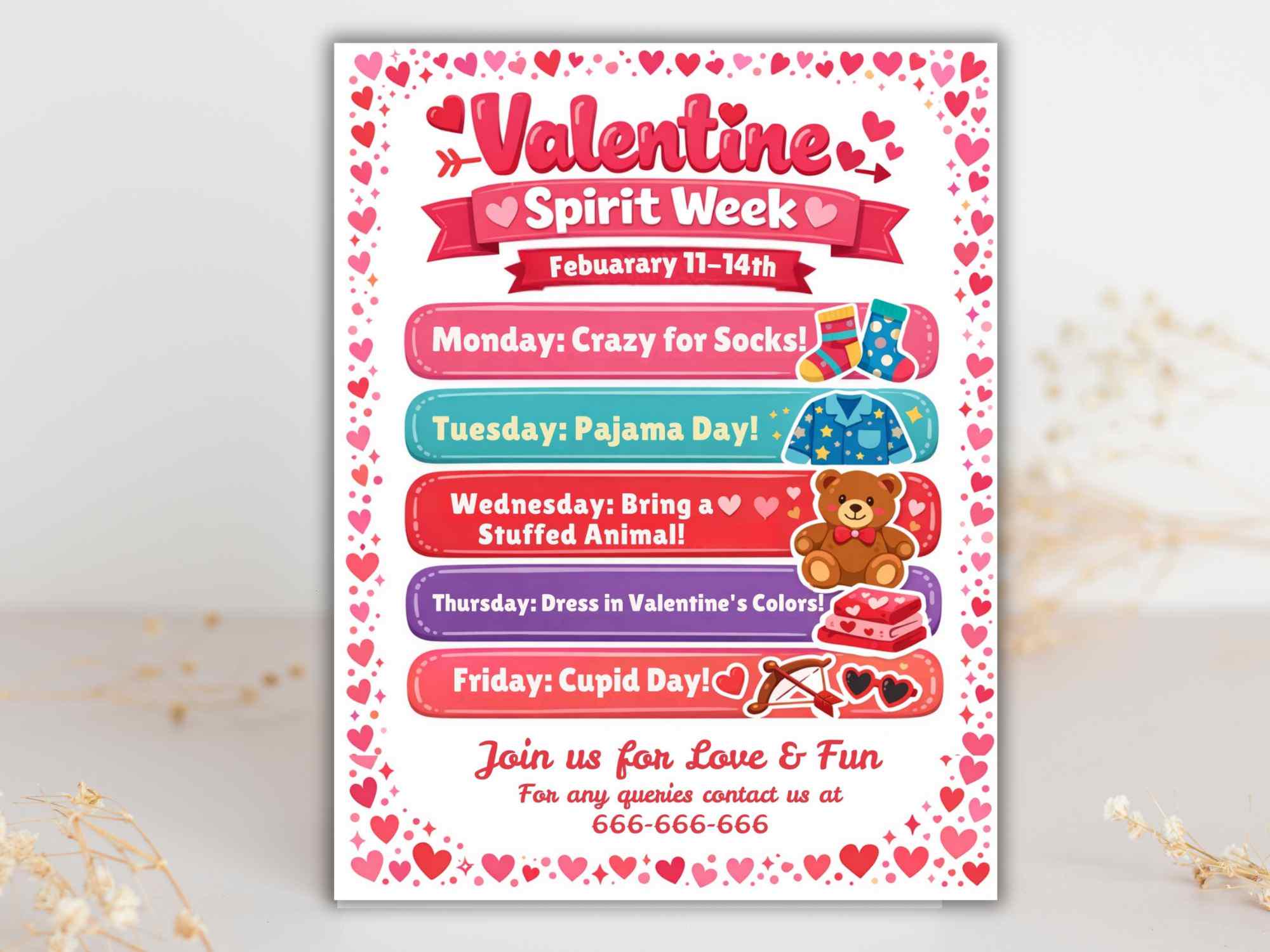 Editable Valentines Day Spirit Week Flyer Canva Template, School Spirit ...