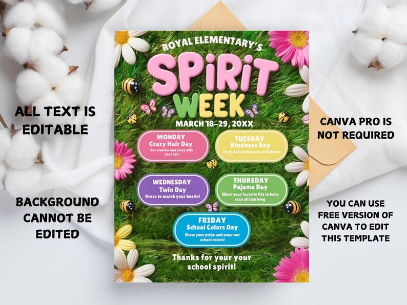 Spring Spirit Week Editable Itinerary Schedule | Printable DIY Spirit ...