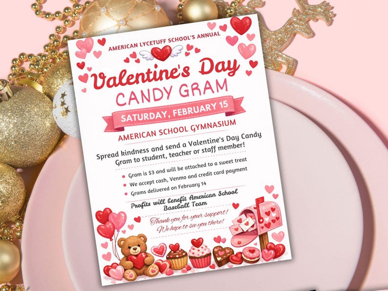 Editable Valentine's Day Candy Gram Flyer Template- Digital Printable ...