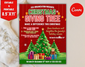 Christmas Giving Tree Fundraiser Flyer | Angel Tree Charity Poster ...