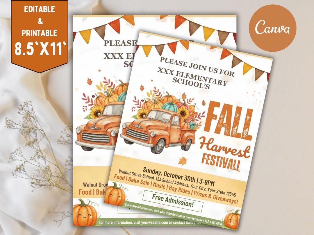 Editable Fall Festival Invitation Template: Harvest Party Flyer (8.5x11 ...
