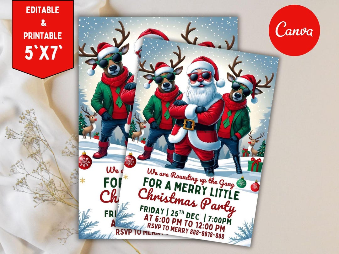Editable Reindeer Christmas Party Invitation: Rudolph Theme (digital ...