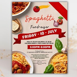 Editable Spaghetti Dinner Fundraiser Flyer Ticket, Pasta PTA PTO School ...