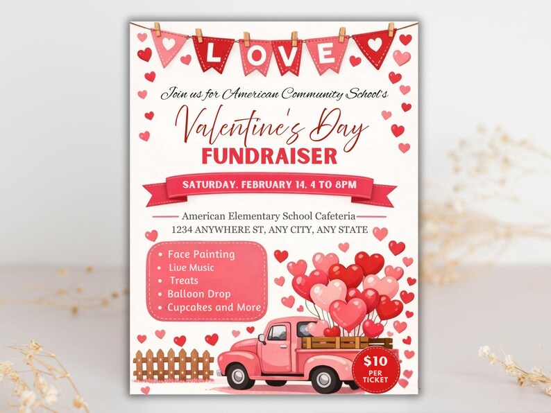 Editable Valentine's Day Fundraiser Flyer: School Event Template ...
