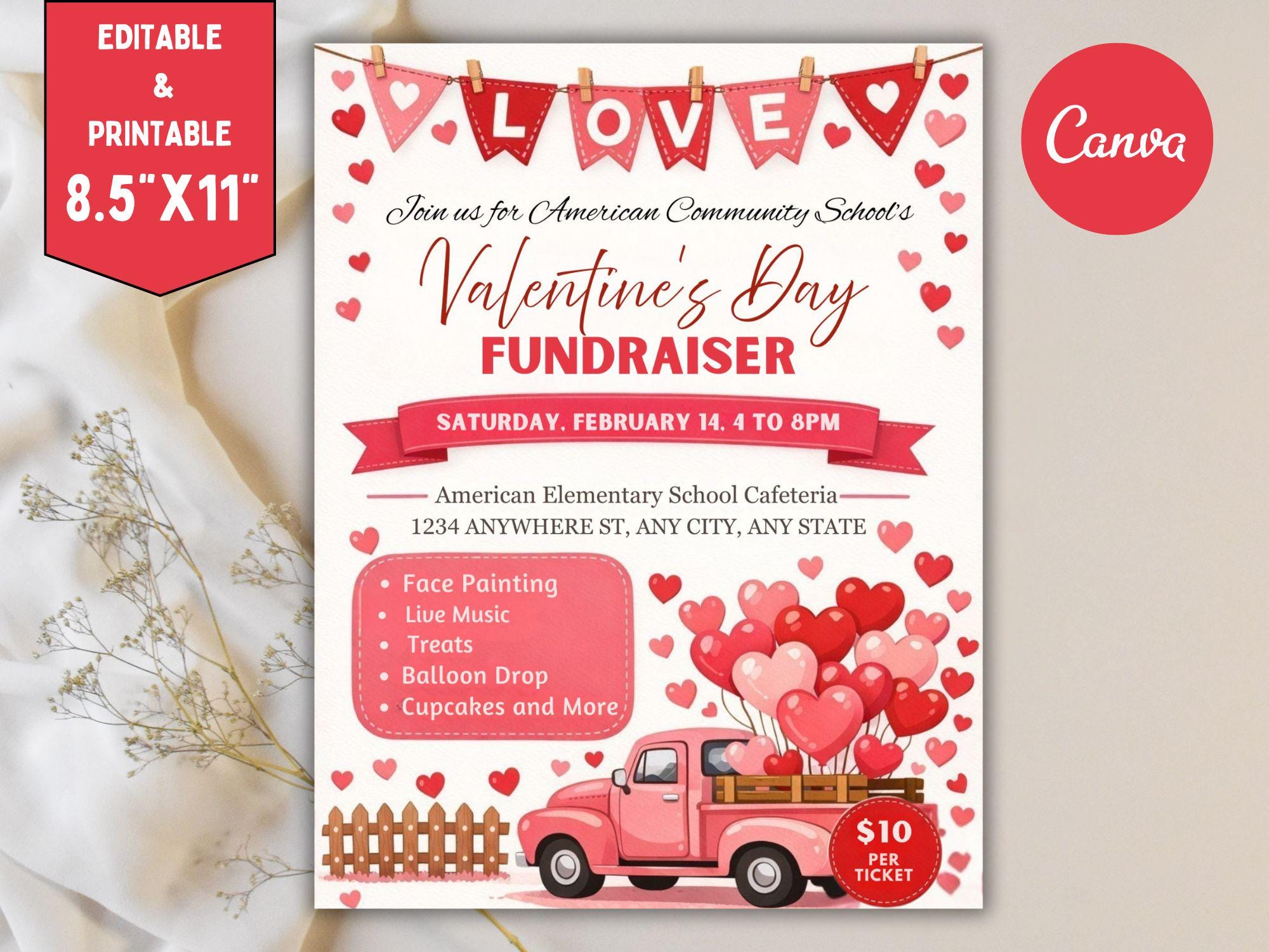 Editable Valentine's Day Fundraiser Flyer: School Event Template ...