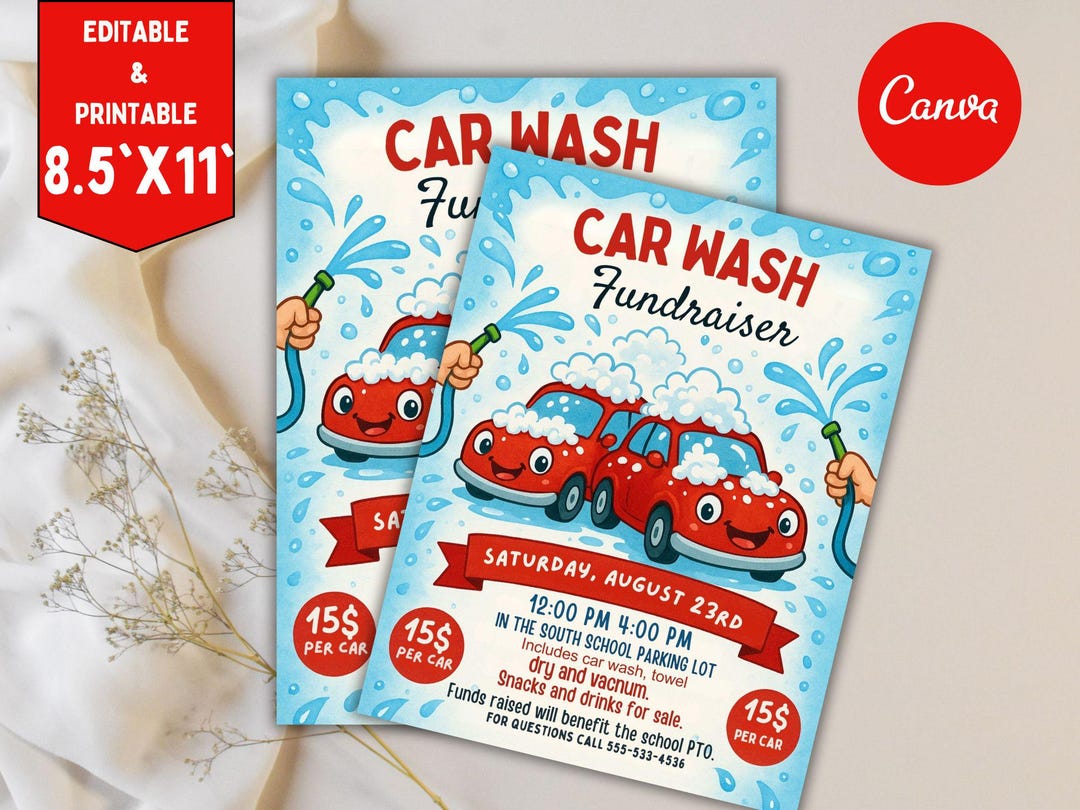 Editable Car Wash Fundraiser Flyer Template - School PTO PTA Car Wash ...