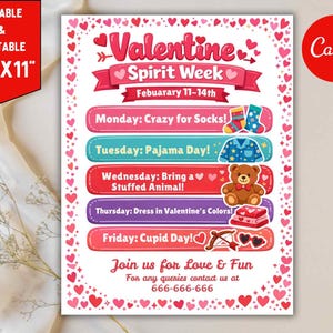 Editable Valentines Day Spirit Week Flyer Canva Template, School Spirit ...