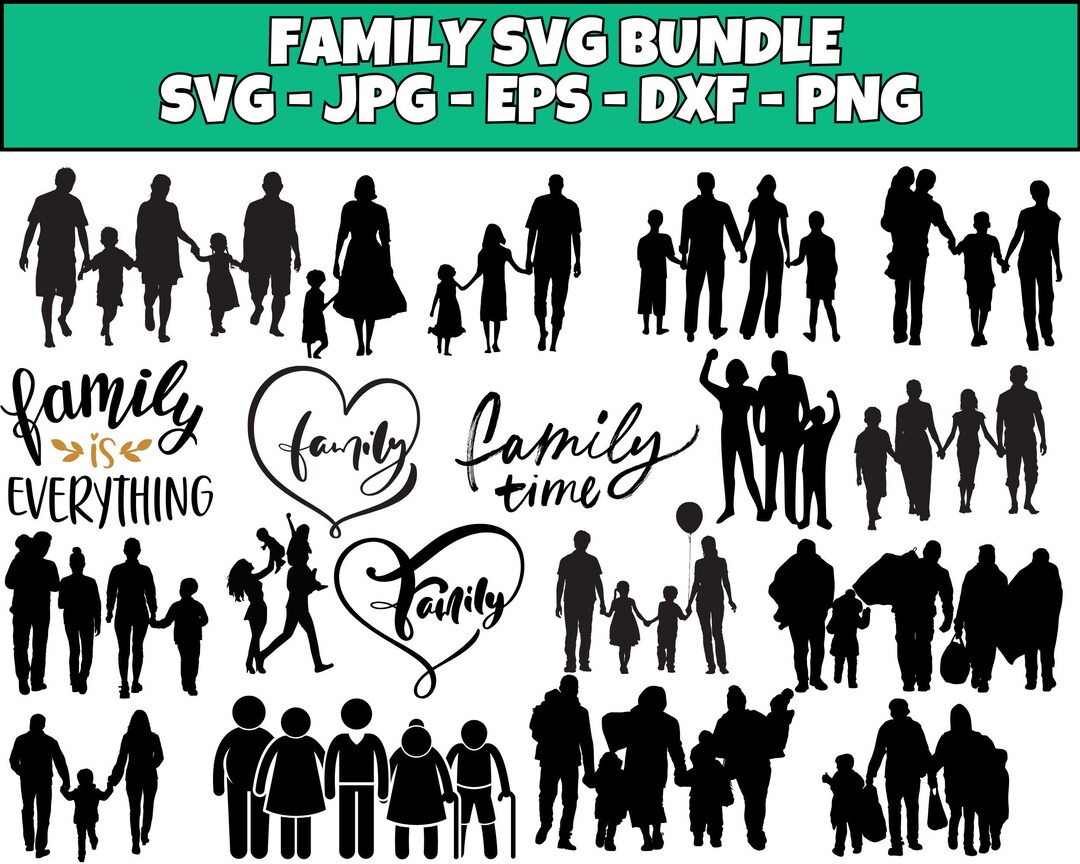 Family SVG Bundle: Father & Children Silhouette - Cricut Cut Files ...