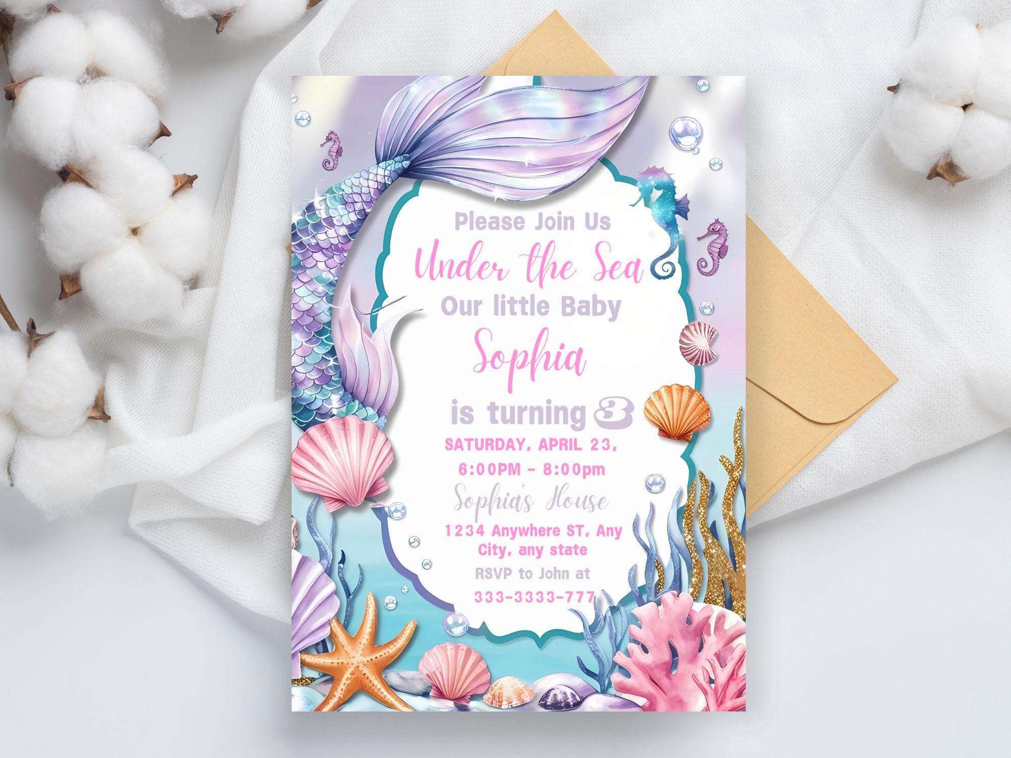 Mermaid Birthday Invitation, Mermaid Bash Under the Sea Birthday Invite ...
