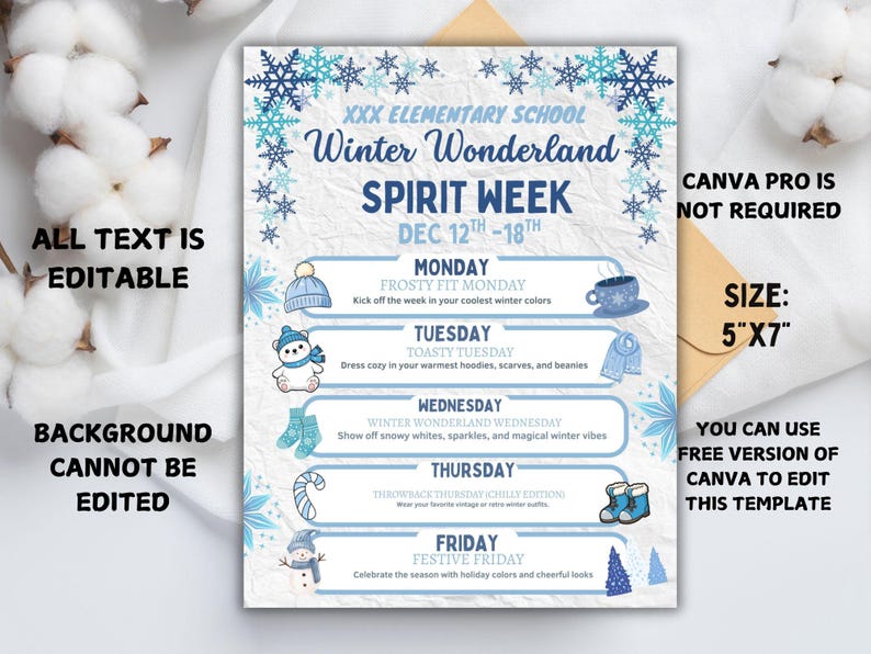 Customizable Winter Spirit Week Flyer, School Holiday Itinerary ...