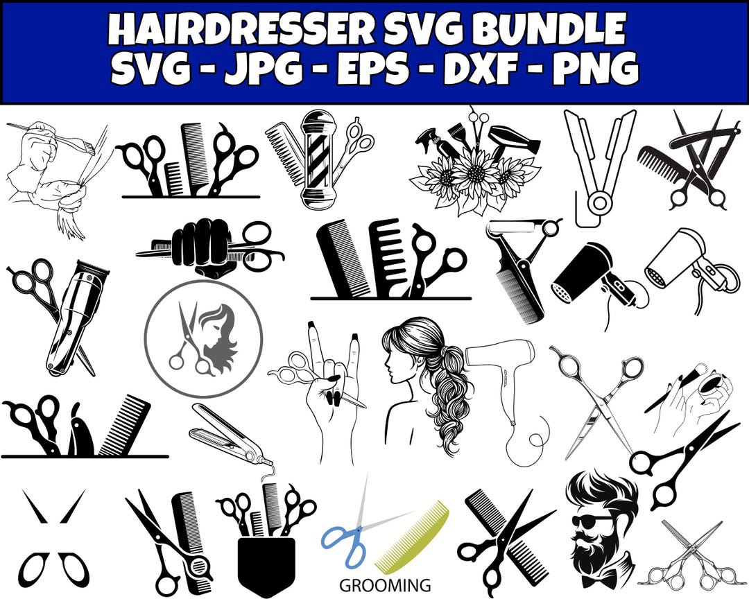 Hairdresser SVG Bundle: Hairstylist, Barber Tools Graphics (digital ...