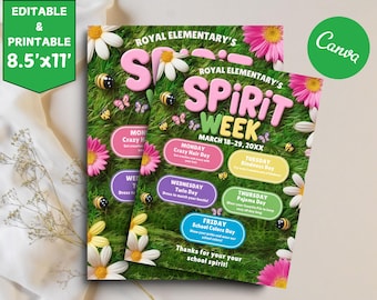 Spring Spirit Week Editable Itinerary Schedule | Printable DIY Spirit ...