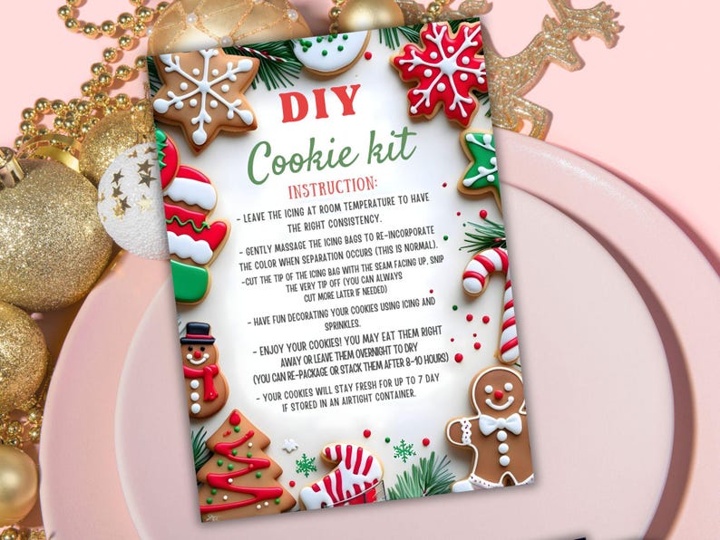 Christmas Cookie Instructions Card, Editable DIY Cookie Kit (canva) - Etsy