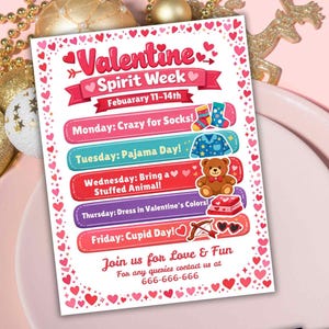 Editable Valentines Day Spirit Week Flyer Canva Template, School Spirit ...