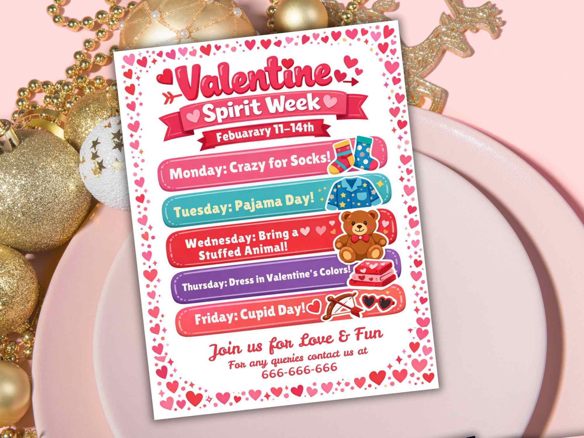 Editable Valentines Day Spirit Week Flyer Canva Template, School Spirit ...