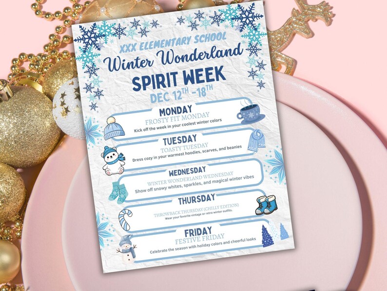 Customizable Winter Spirit Week Flyer, School Holiday Itinerary ...