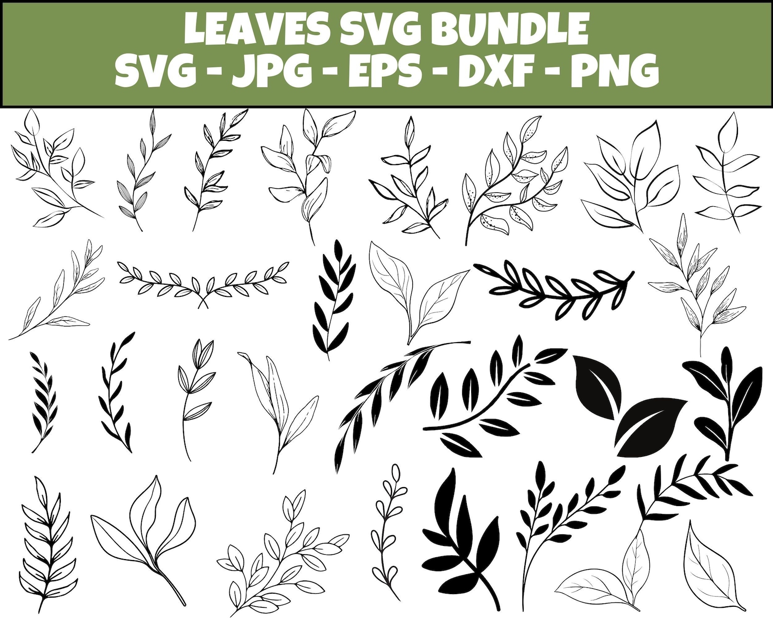 Leaves SVG Bundle: Hand Drawn Leaf Clipart, Cut Files (digital Download ...