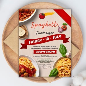 Editable Spaghetti Dinner Fundraiser Flyer Ticket, Pasta PTA PTO School ...