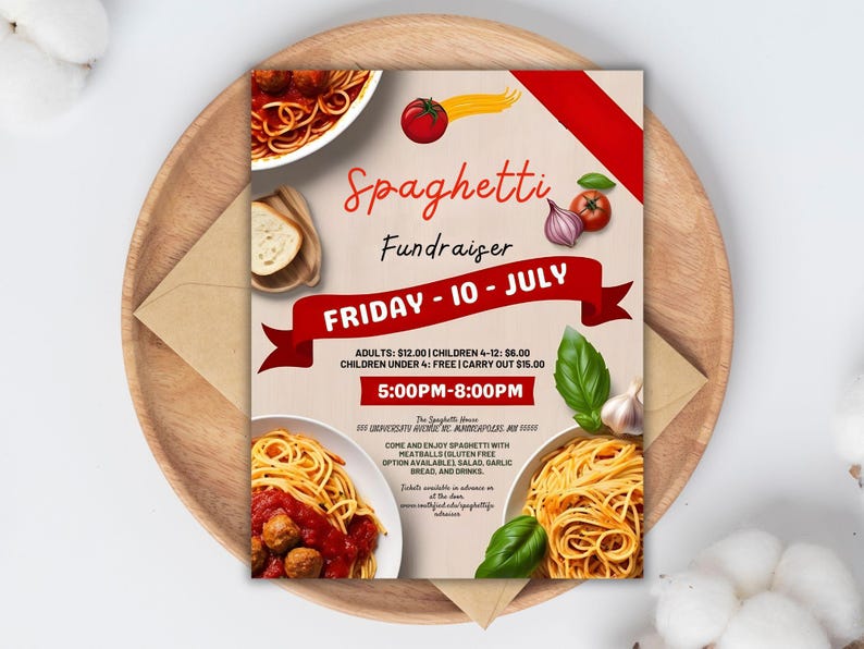 Editable Spaghetti Dinner Fundraiser Flyer Ticket, Pasta PTA PTO School ...