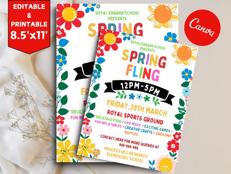 Spring Fling Flyer: School Dance Invitation Template (canva, PDF) - Etsy