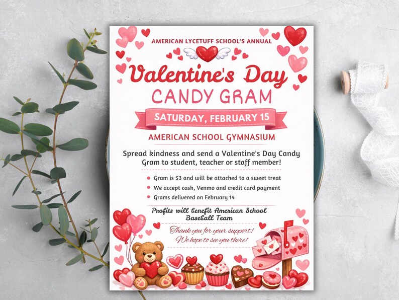 Editable Valentine's Day Candy Gram Flyer Template- Digital Printable ...