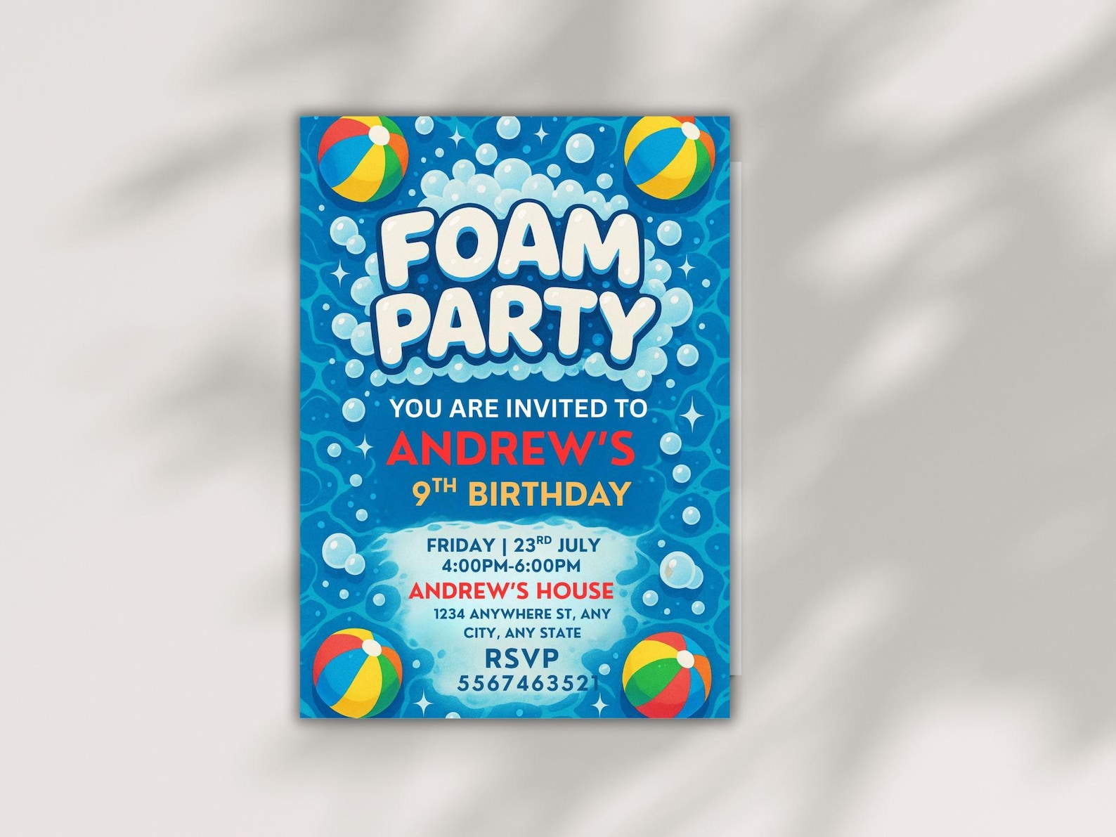 Foam Party Invitation: Bubble Birthday Card, Pool Party Invite (digital ...